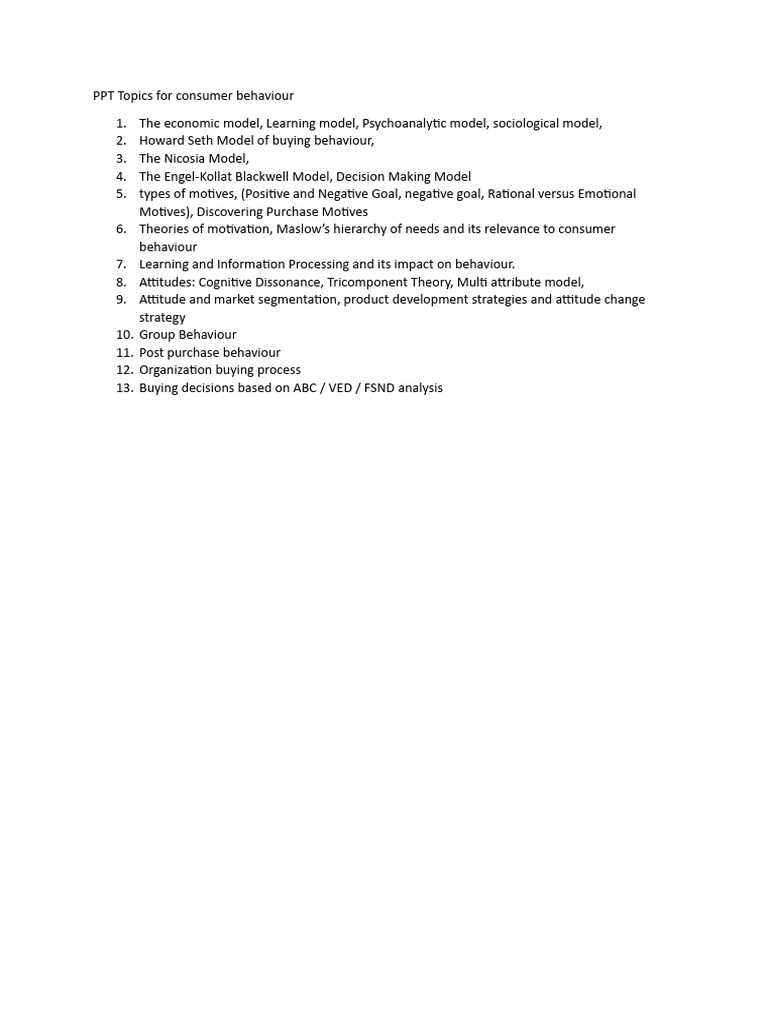 Topics For Consumer Behaviour | PDF