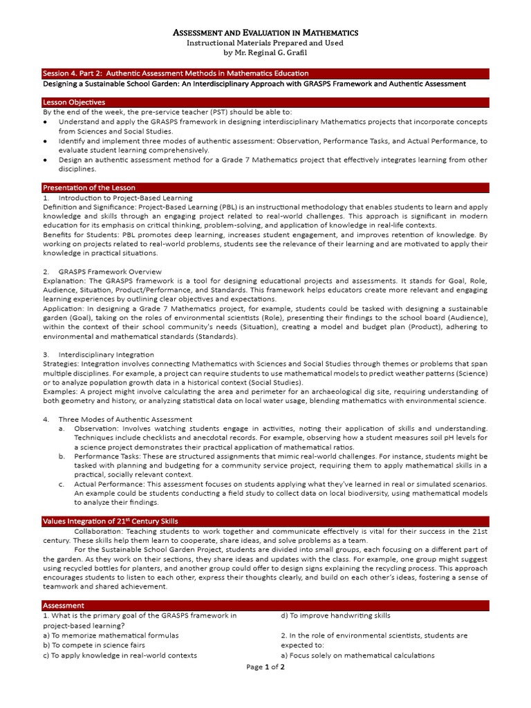 PUP San Pedro IMs in Assessment and Evaluation in Mathematics Sem 2 23 24 S4P2 | PDF | Project ...