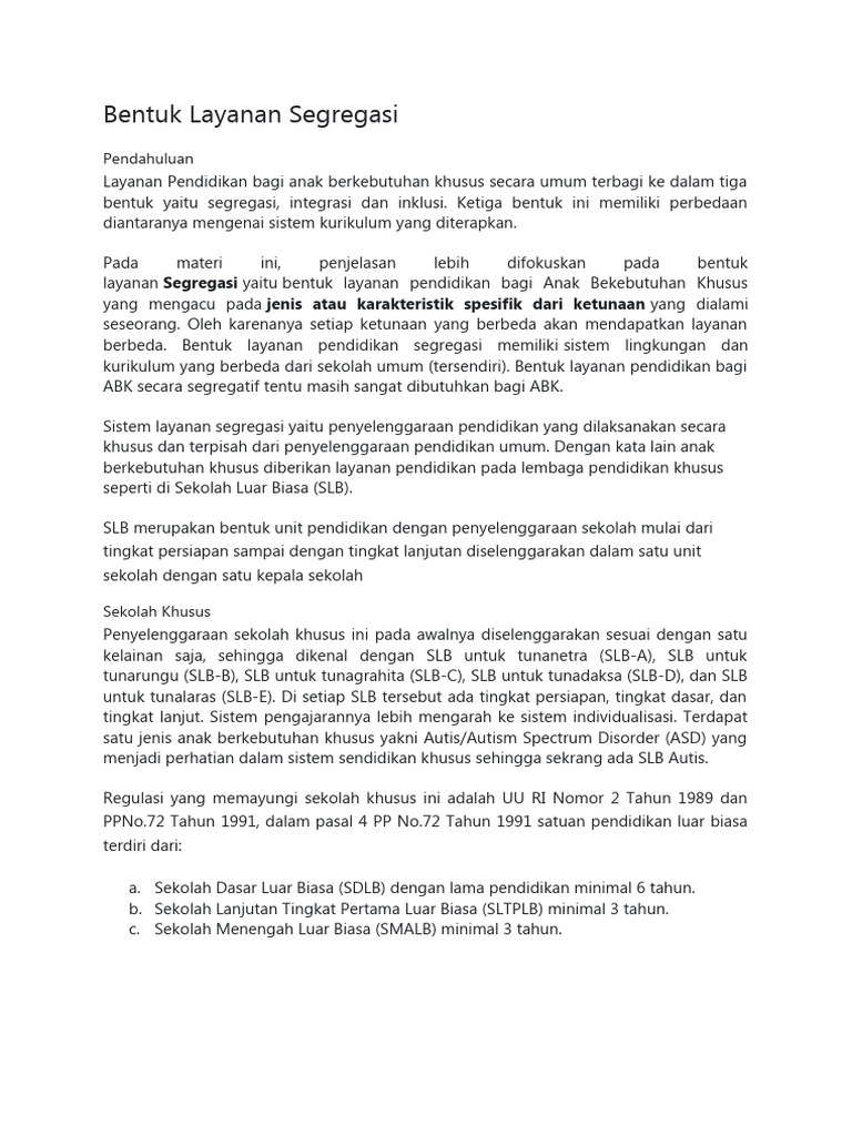 Layanan Pendidikan Segregasi ABK | PDF