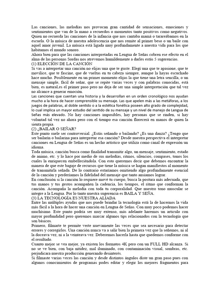 5 Sugerencias para Hacer Tus Canciones en Lengua de Señas | PDF ...