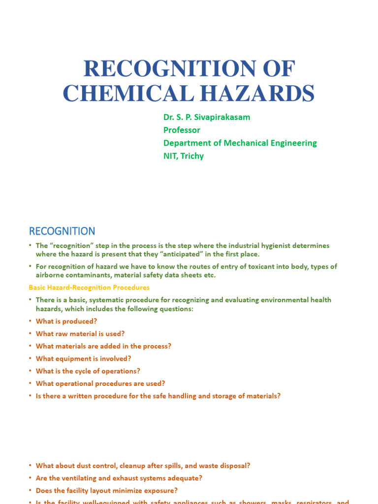 Recognition of Chemical Hazards | PDF | Occupational Safety And Health ...