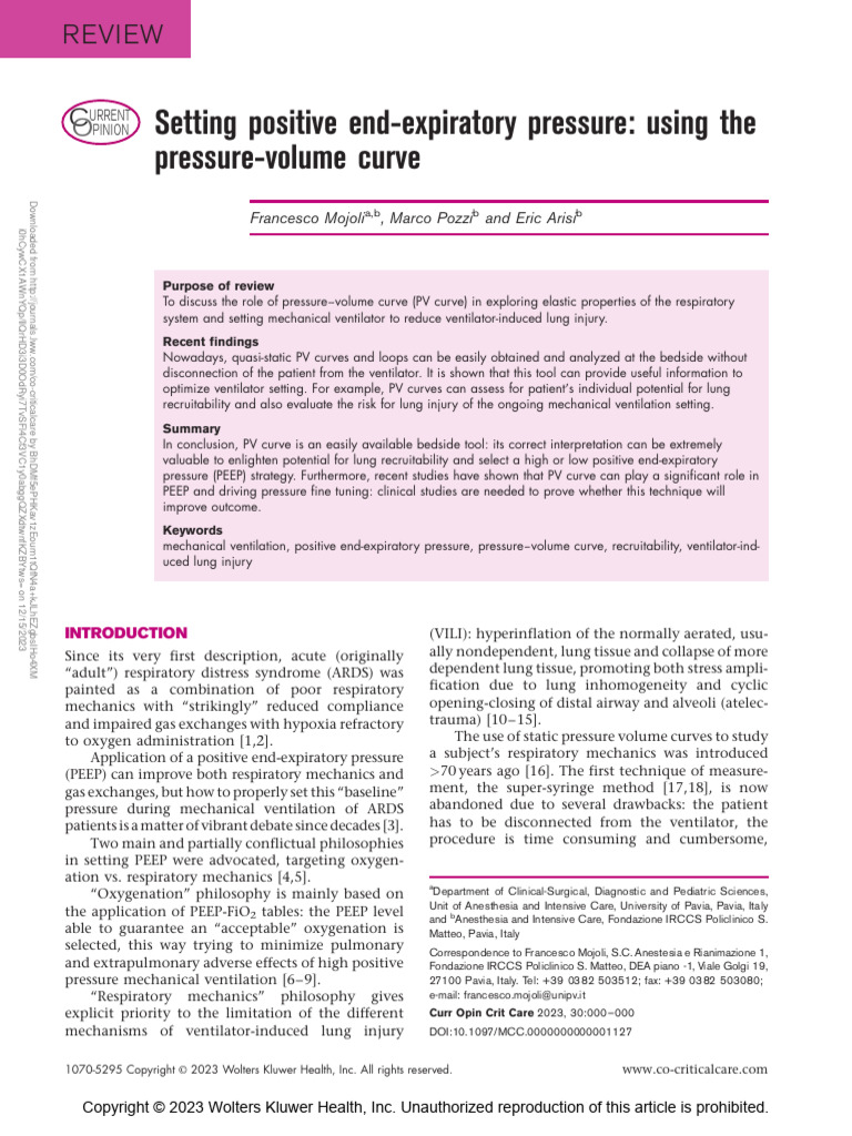 Setting Positive End Expiratory Pressure Using.144 | PDF | Lung ...