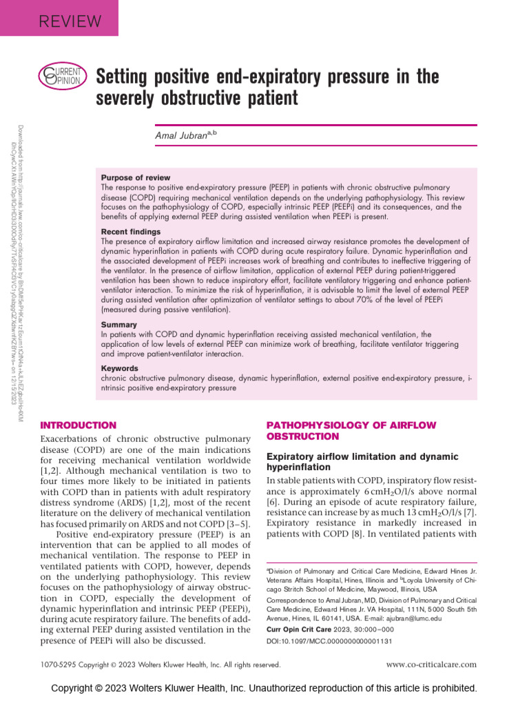 Setting Positive End Expiratory Pressure in The.147 | PDF | Exhalation ...