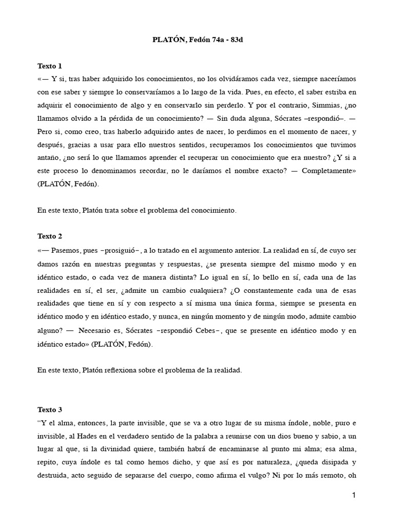 Texto Fedón (Platón) | PDF | Platón | Alma