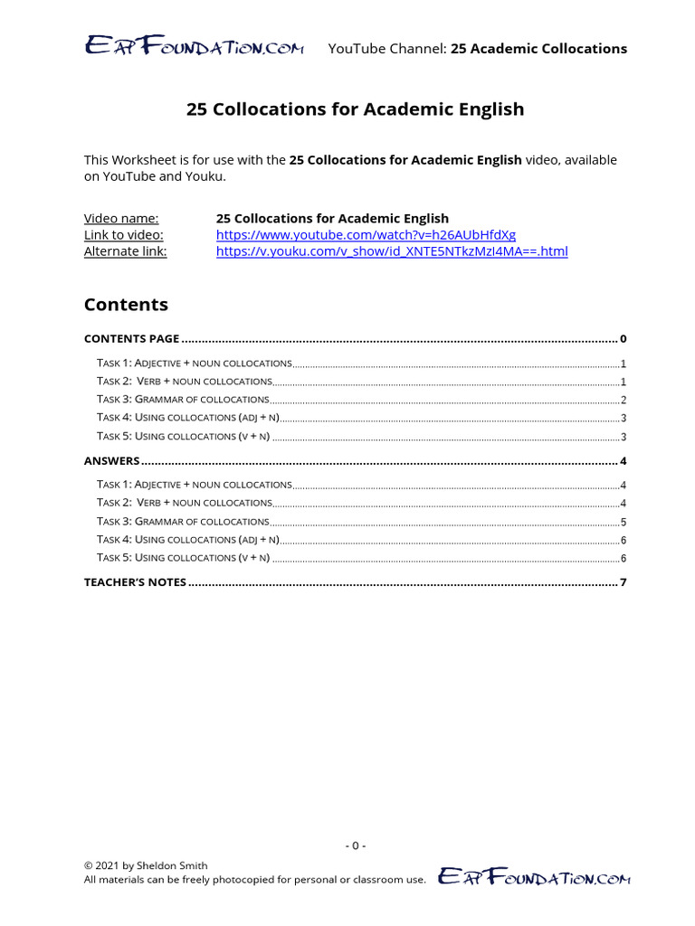 EAP Foundation YouTube 25 Collocations | PDF | Adjective | Noun