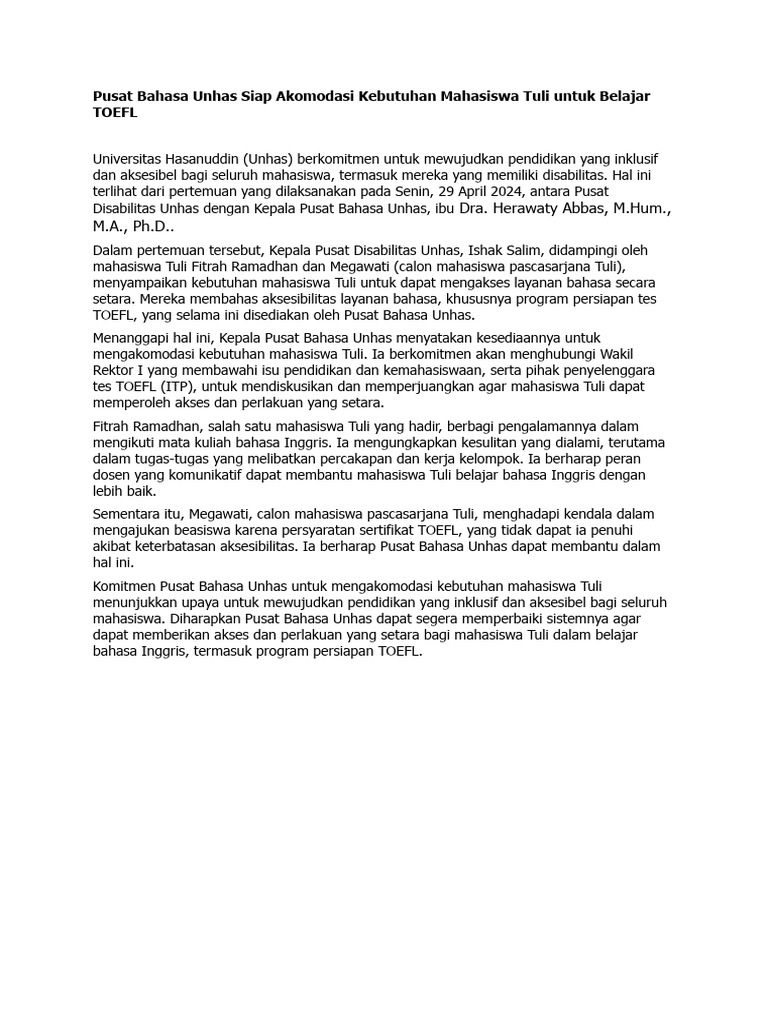 Pusat Bahasa Unhas Siap Akomodasi Kebutuhan Mahasiswa Tuli Untuk ...