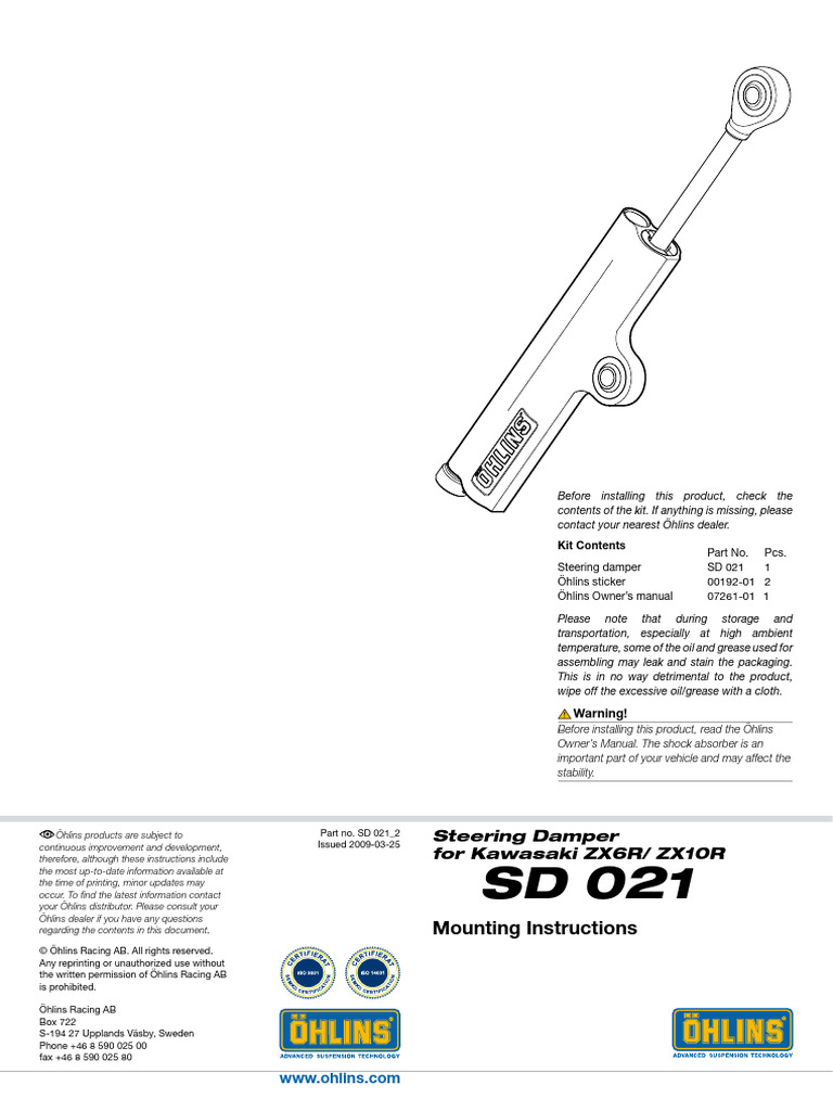 Ohlins DTC Einbauanleitung Oehlins Motorrad SD 021 | Download Free PDF | Steering | Automotive ...