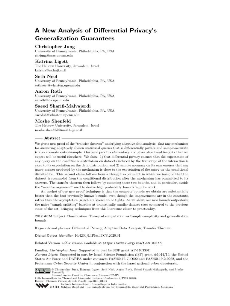 DP Generalization Roth | PDF | Normal Distribution | Machine Learning