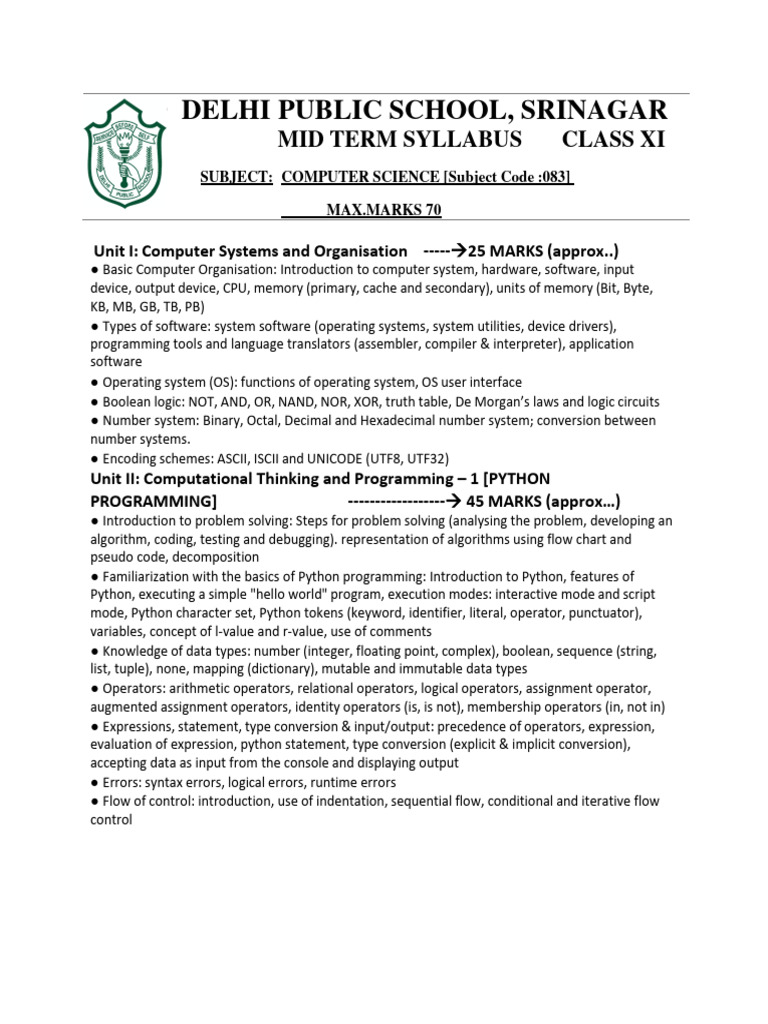 COMPUTER SCIENCE Syllabus MID TERM | PDF | Byte | Operating System