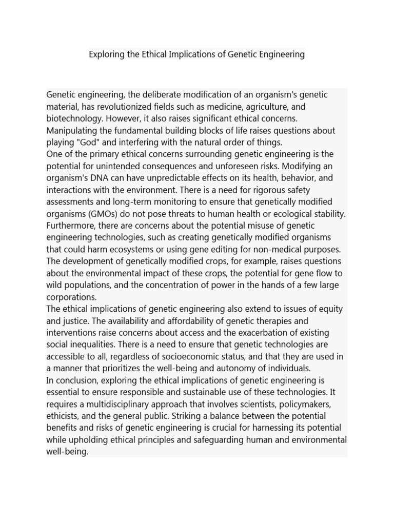 Exploring The Ethical Implications of Genetic Engineering | PDF