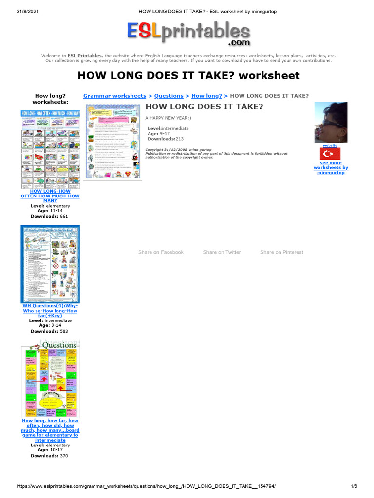 HOW LONG DOES IT TAKE - ESL Worksheet by Minegurtop | PDF | Human ...