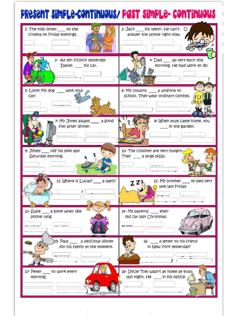 PRESENT SIMPLE - CONTINUOUS - PAST SIMPLE - CONTINUOUS Worksheet | PDF