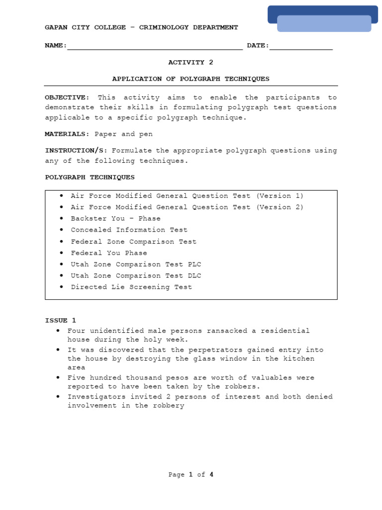Activity 2 in Lie Detection | Download Free PDF | Polygraph | Crimes