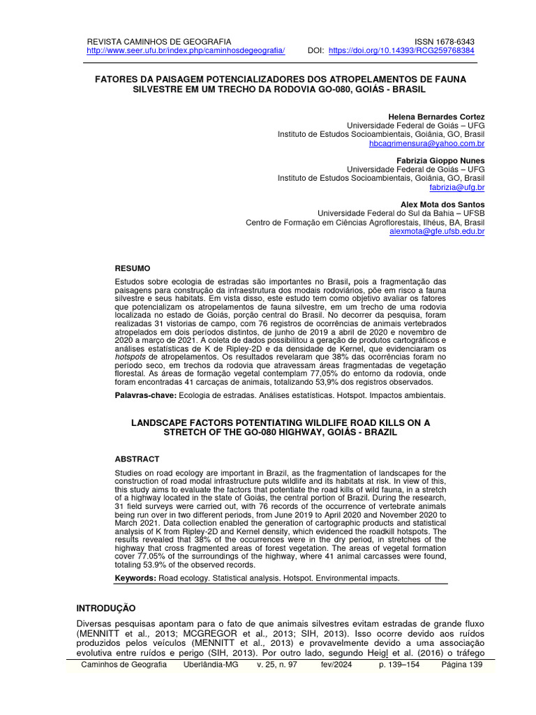 Atropelamentos de Fauna na GO-080, Goiás | PDF | Habitat | Paisagem