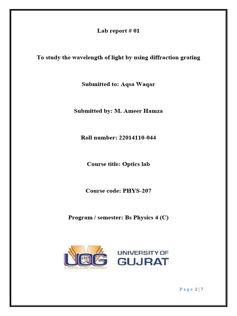 Lab Report | PDF | Diffraction | Wavelength