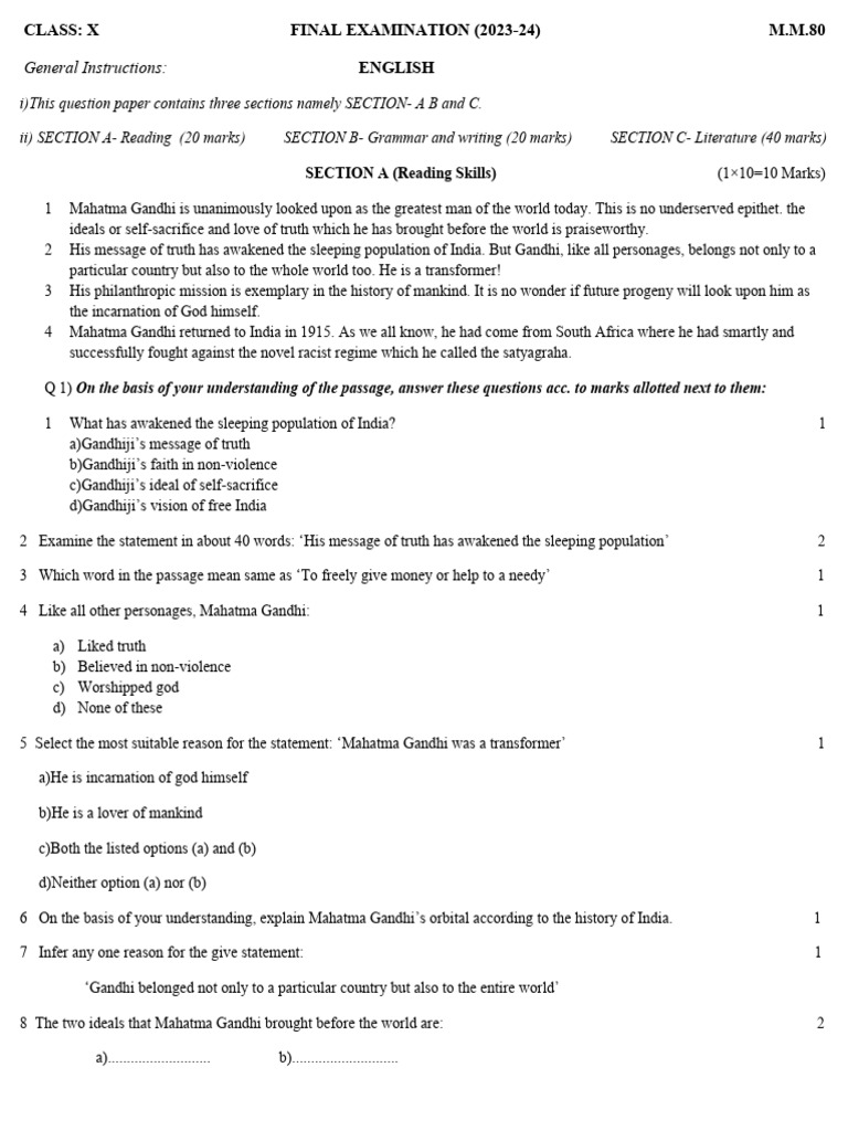 English Class 9TH | PDF | Mahatma Gandhi