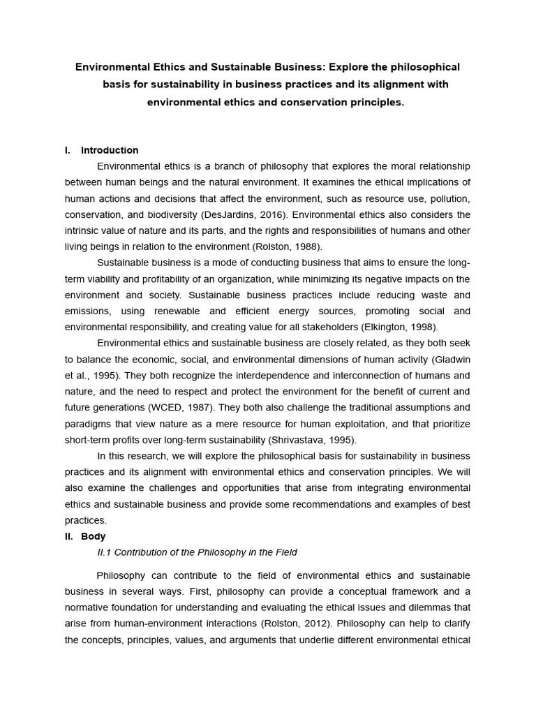 Environmental Ethics in Sustainable Business | PDF | Sustainability ...