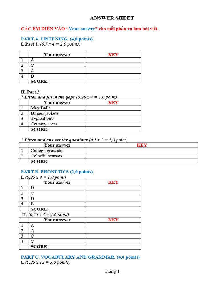 Answer Sheet | Download Free PDF | Learning | Cognition