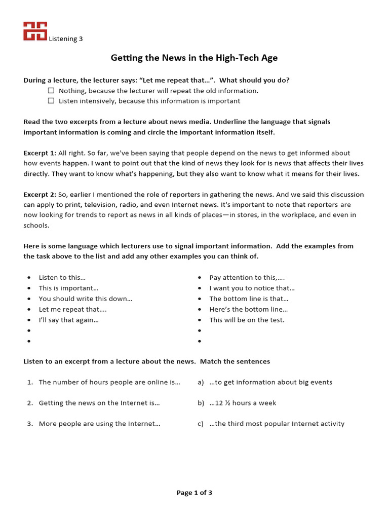 Getting The News in TheHigh-Tech Age Handout | PDF | News | Information