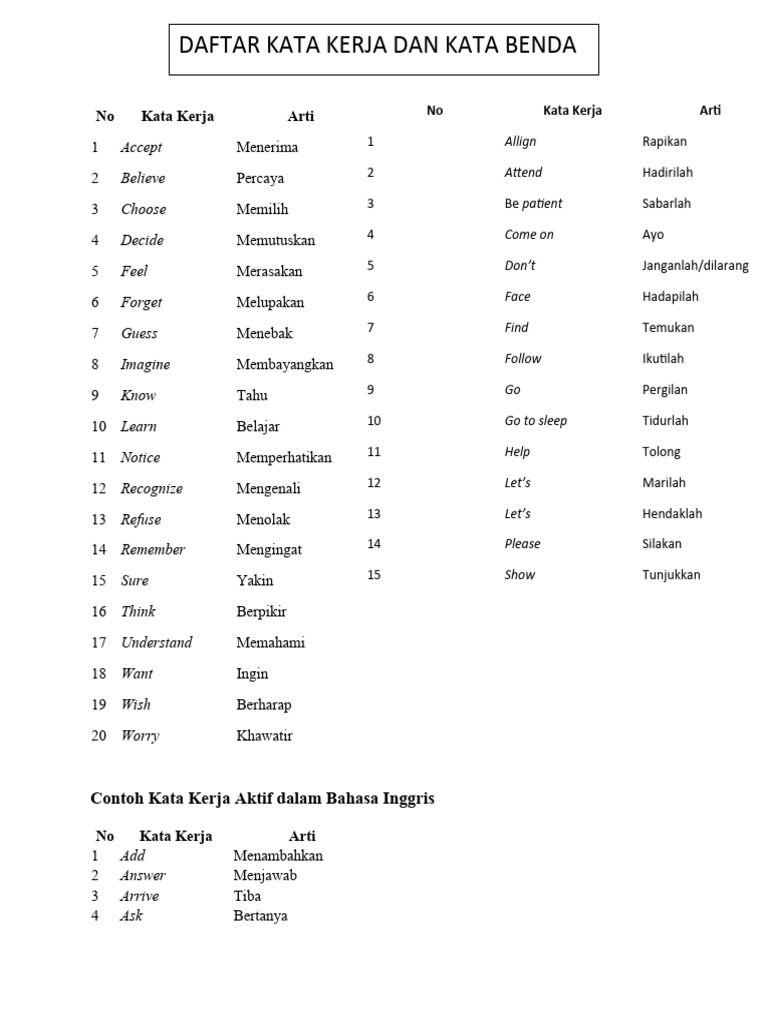 Daftar Kata Kerja 1-41 | PDF