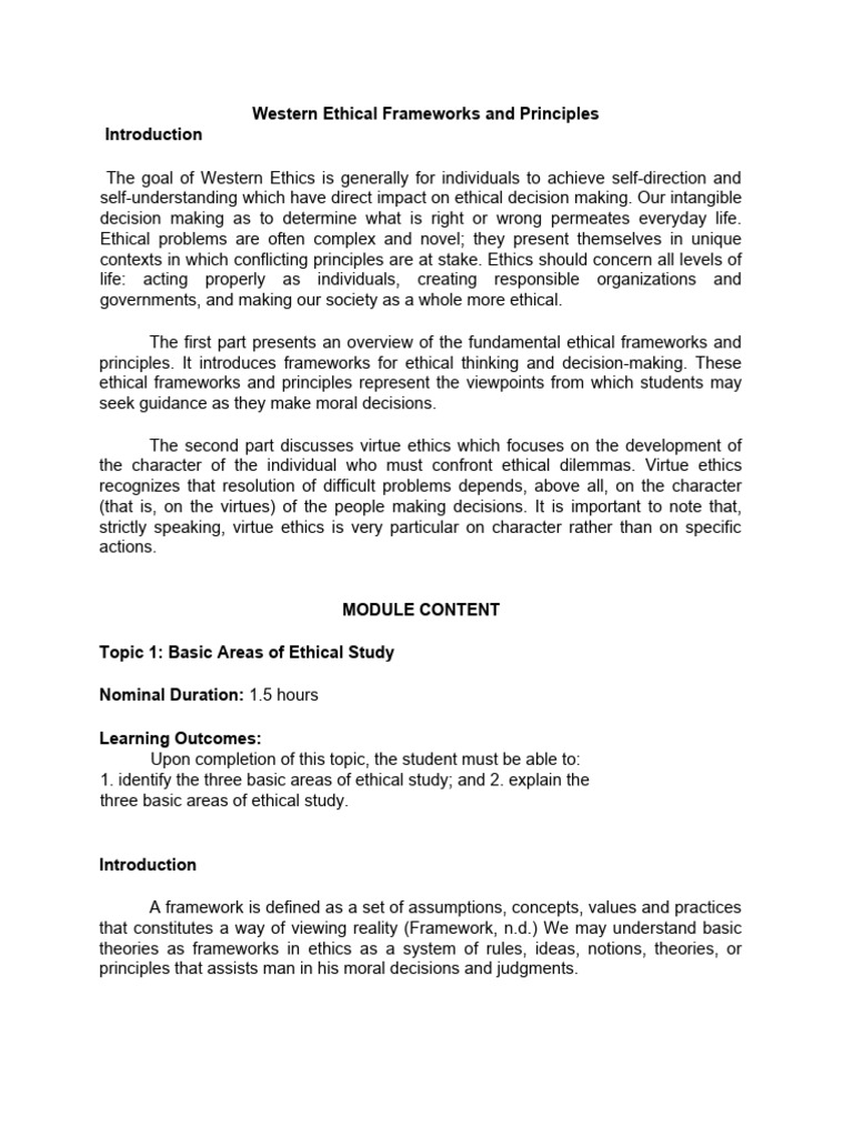 Western Ethical Frameworks and Principles | PDF | Morality | Virtue Ethics
