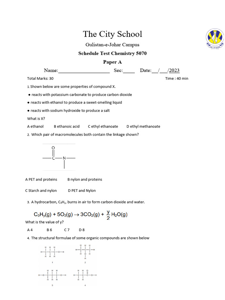 Organic Test Paper A | PDF | Acid | Ethanol