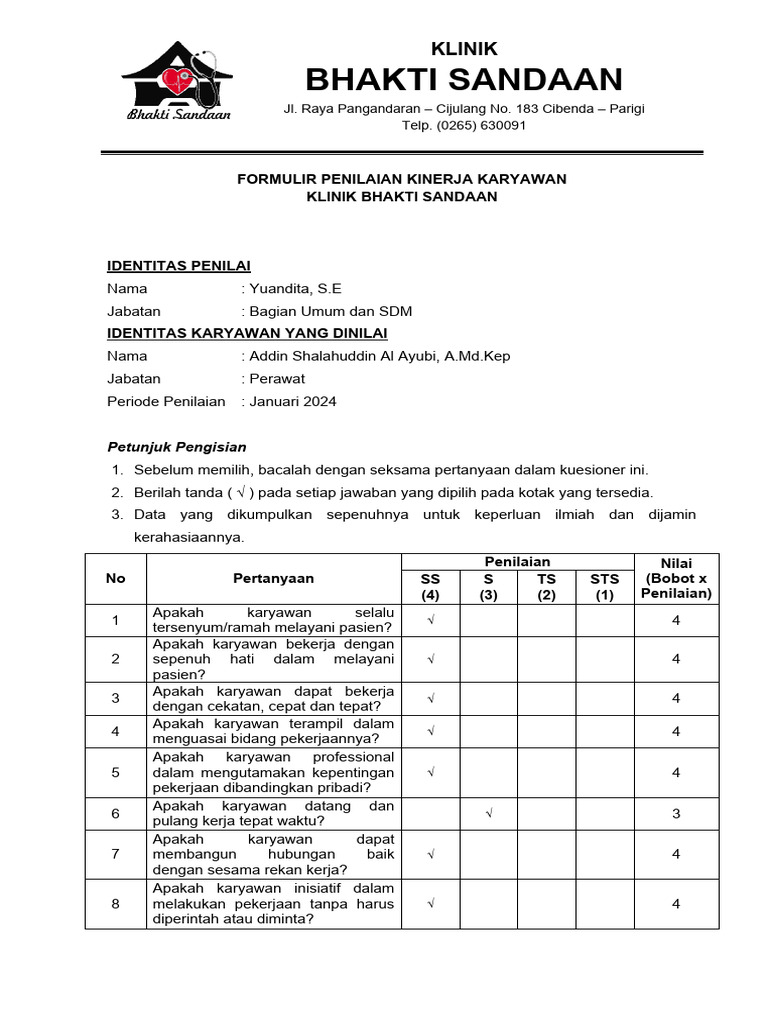 Formulir Penilaian Kinerja Karyawan | PDF