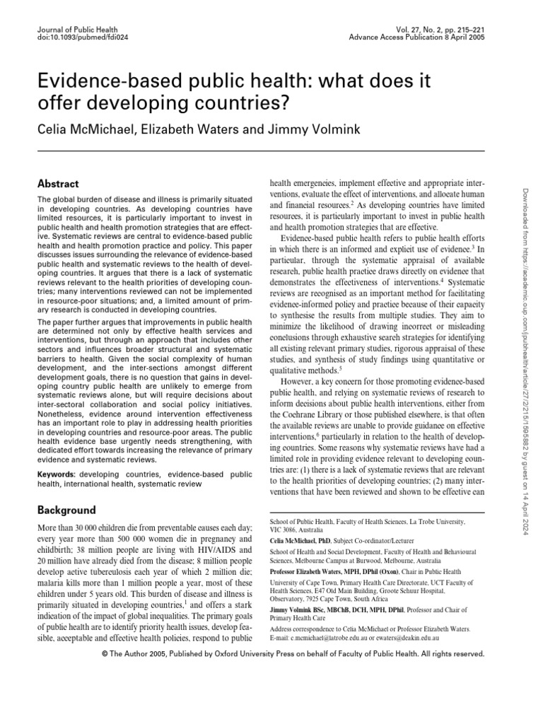 Fdi024 Evidence-Based Public Health What Does It Offer Developing ...