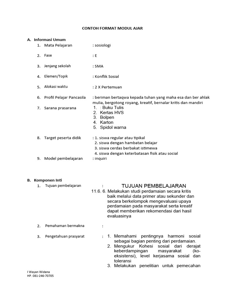 LK 5 - Contoh Format Modul Ajar | PDF