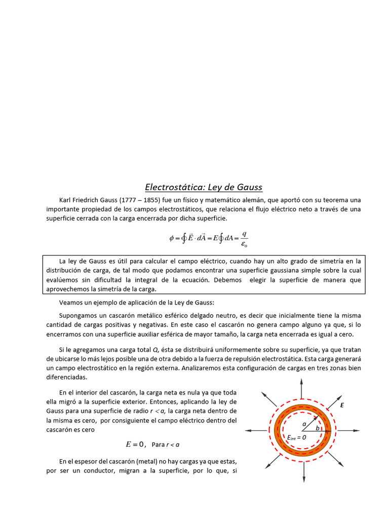 Ley de Gauss | Descargar gratis PDF | Electrostática | Campo eléctrico