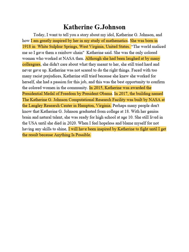 Inspiring Legacy of Katherine G. Johnson | PDF