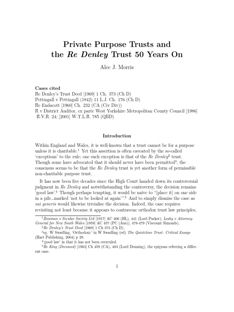 PDF Private Purpose Trusts and The Re Denley Trust 50 Years On | PDF ...