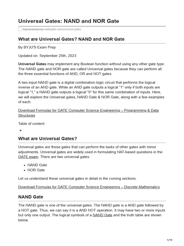 Universal Gates NAND and NOR Gate | PDF | Logic Gate | Field Effect ...