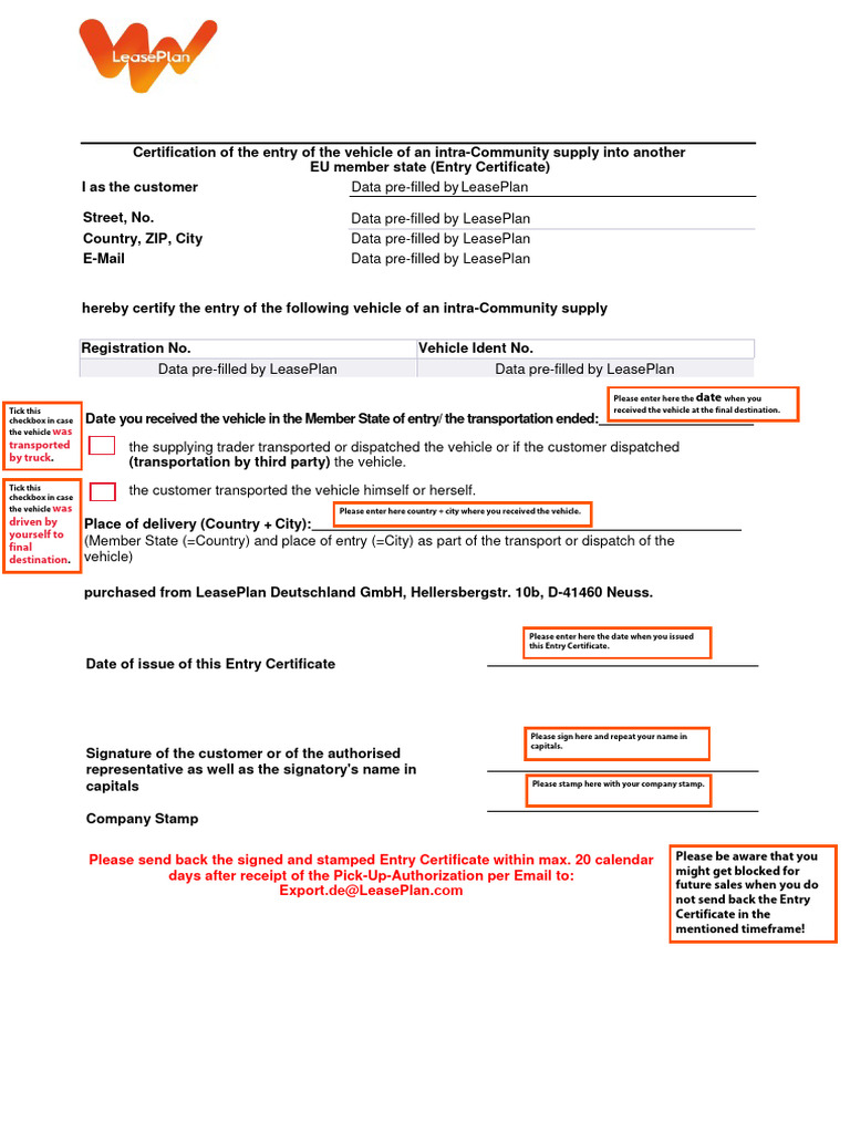 Sample Entry Certificate - en - 201805 | PDF | Transport | Vehicles