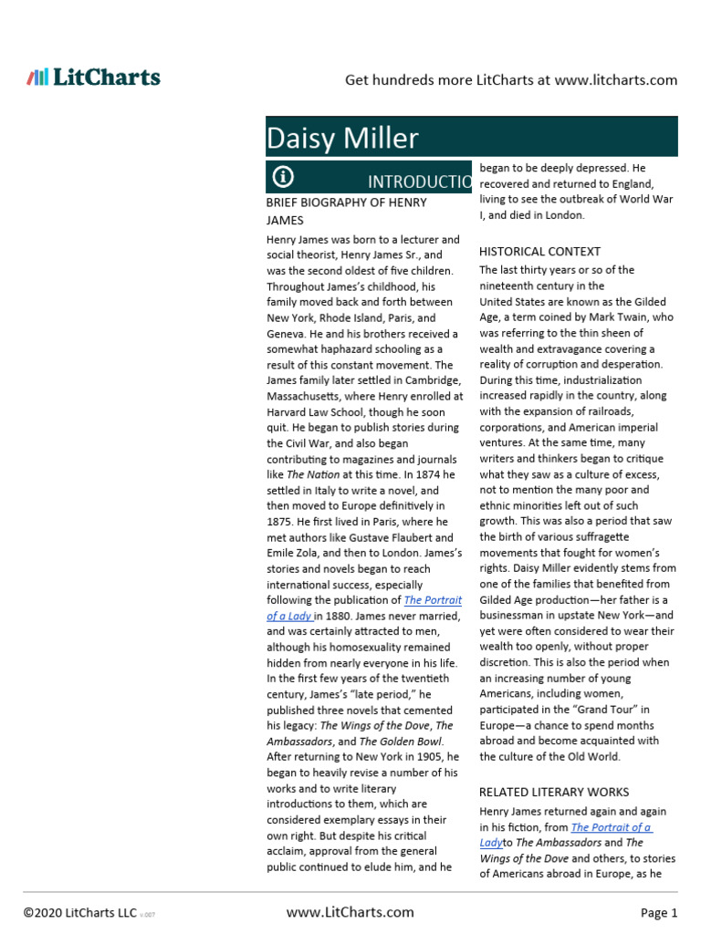 Daisy Miller: A Literary Overview | PDF
