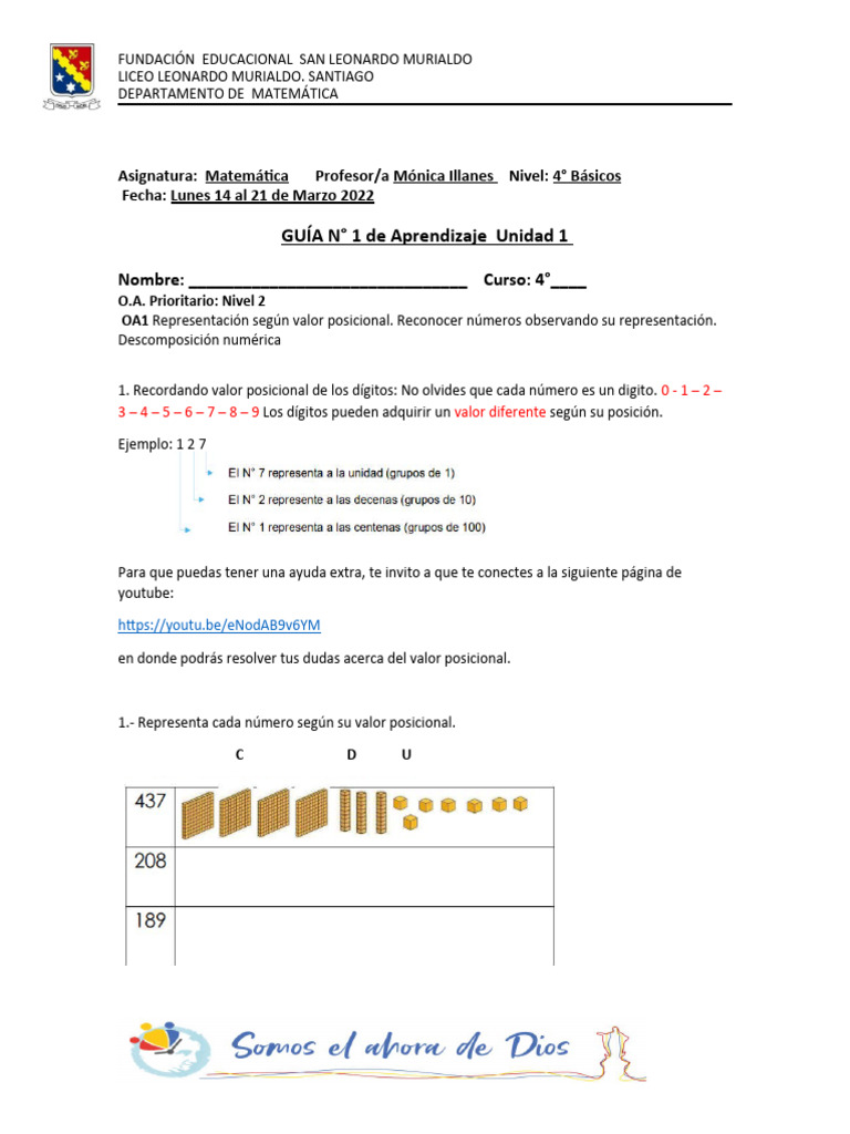 4to. Matemática. Guia 1 - Marzo | PDF | Matemáticas | Aritmética