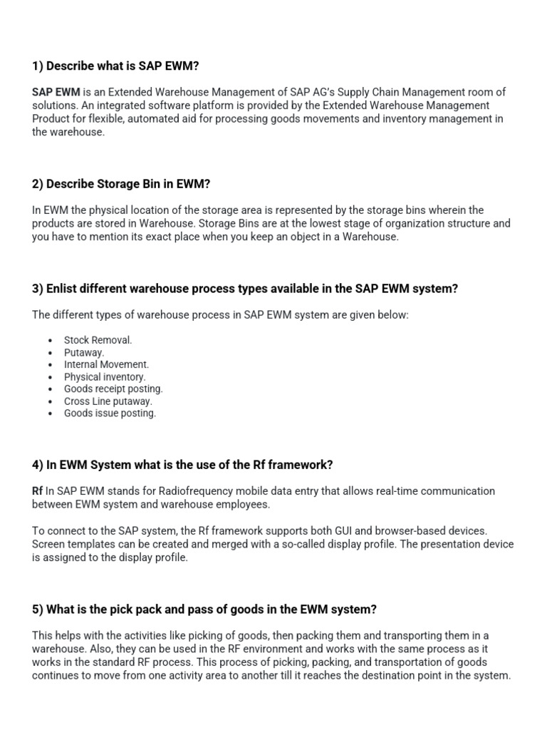 Ewm Interview Q A Xhznso | PDF | Warehouse | Sales