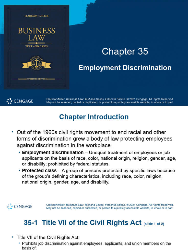 Business Law Chapter 35 Powerpoint | PDF | Sexual Harassment | Disparate Treatment