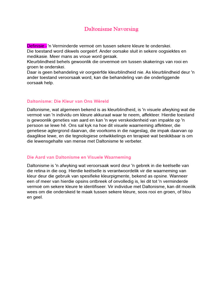 Daltonisme Navorsing | PDF