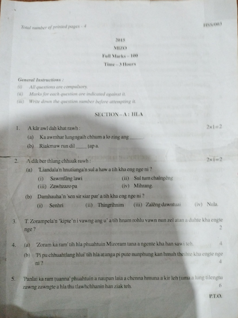 Mizo Old Question | PDF