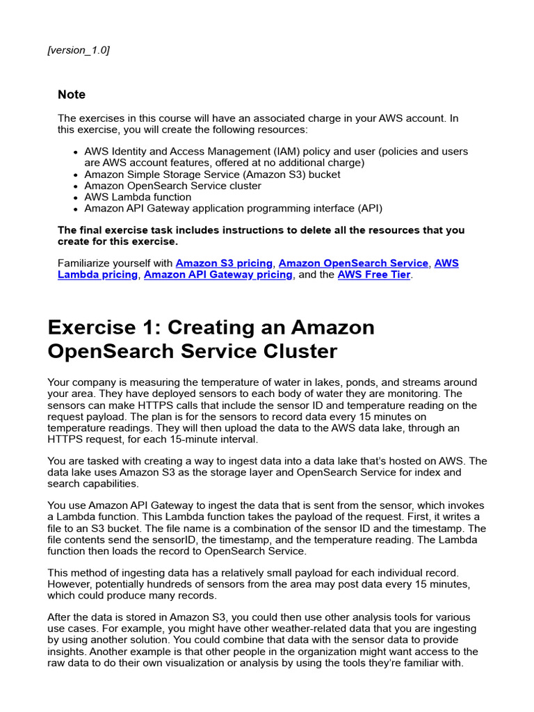 Exercise 1 - Creating An Amazon OpenSearch Service Cluster | PDF | Amazon Web Services ...