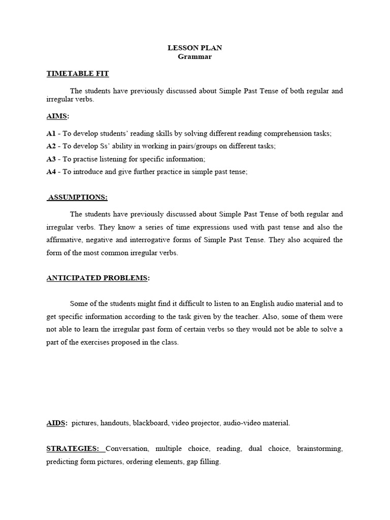 LESSON-PLAN Grammar | PDF | Snow White | Lesson Plan