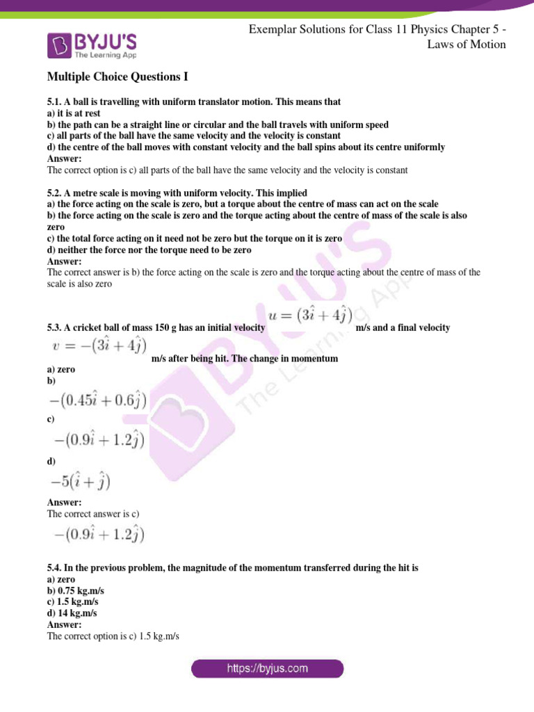 Ncert Exemplar Solt For Class 11 Physics CH 5 | PDF | Force | Velocity