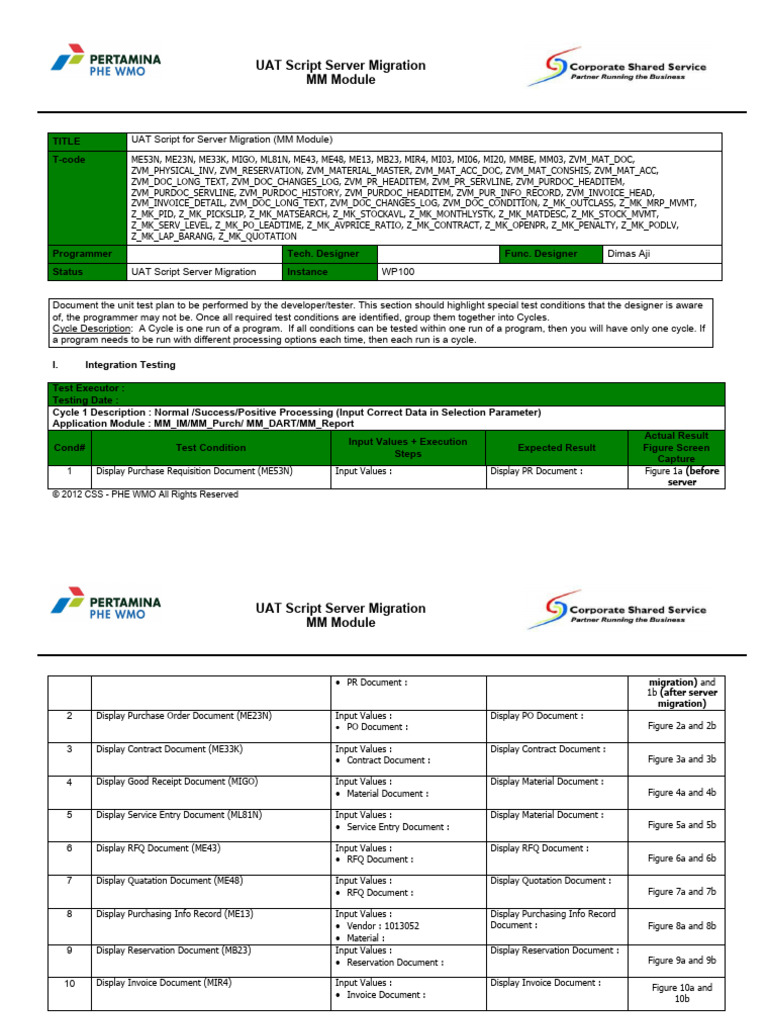 UAT Script for MM Module Migration | PDF | Computing