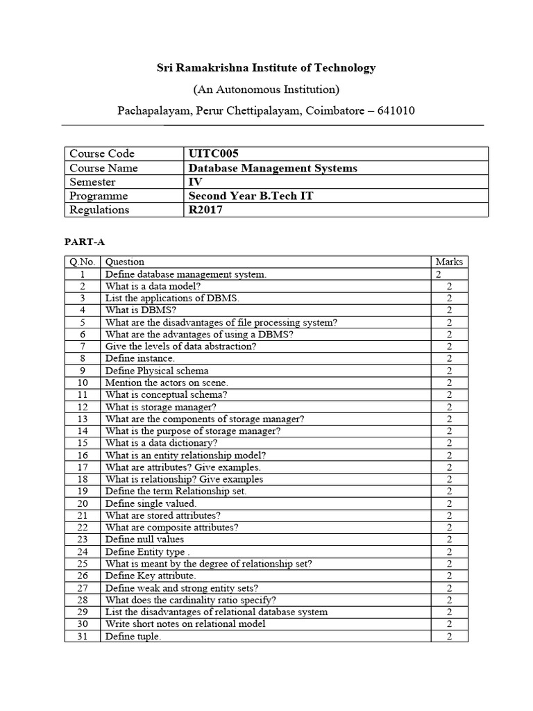 DBMS QP | PDF | Relational Model | Databases