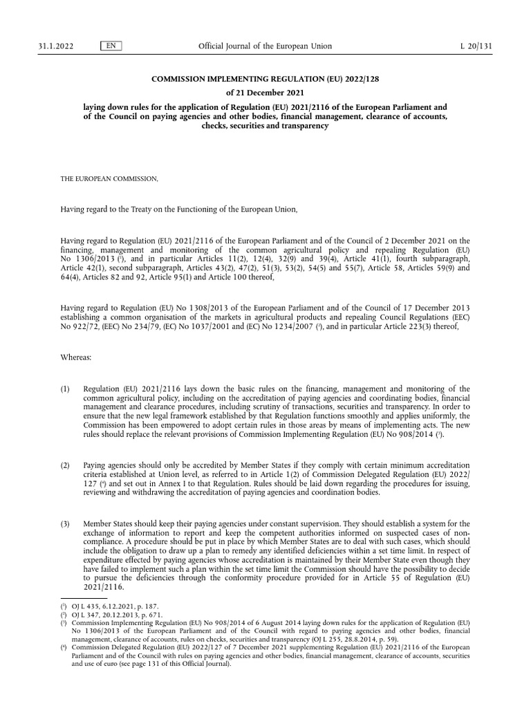 LF-L-0904b - Rules For The Application of Regulation (EU) 20212116 On Paying Agencies | PDF ...