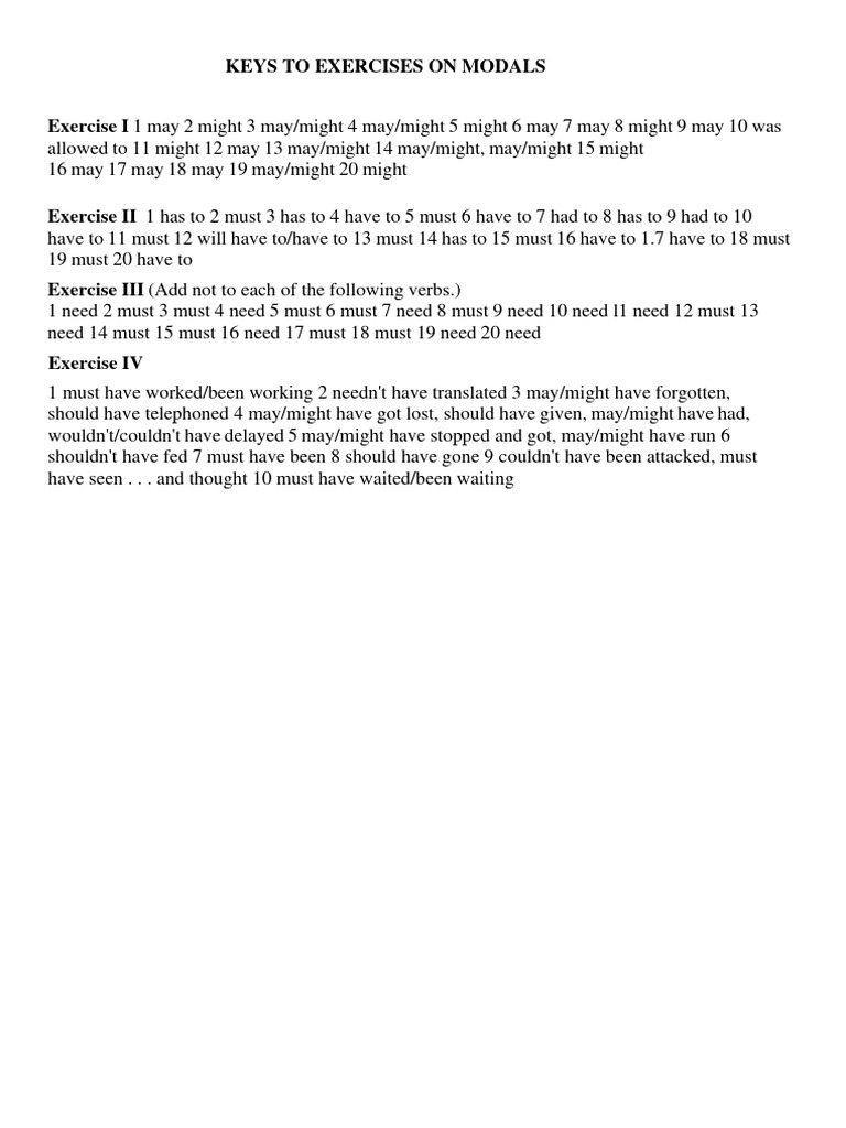 Keys To Exercises On Modals | PDF