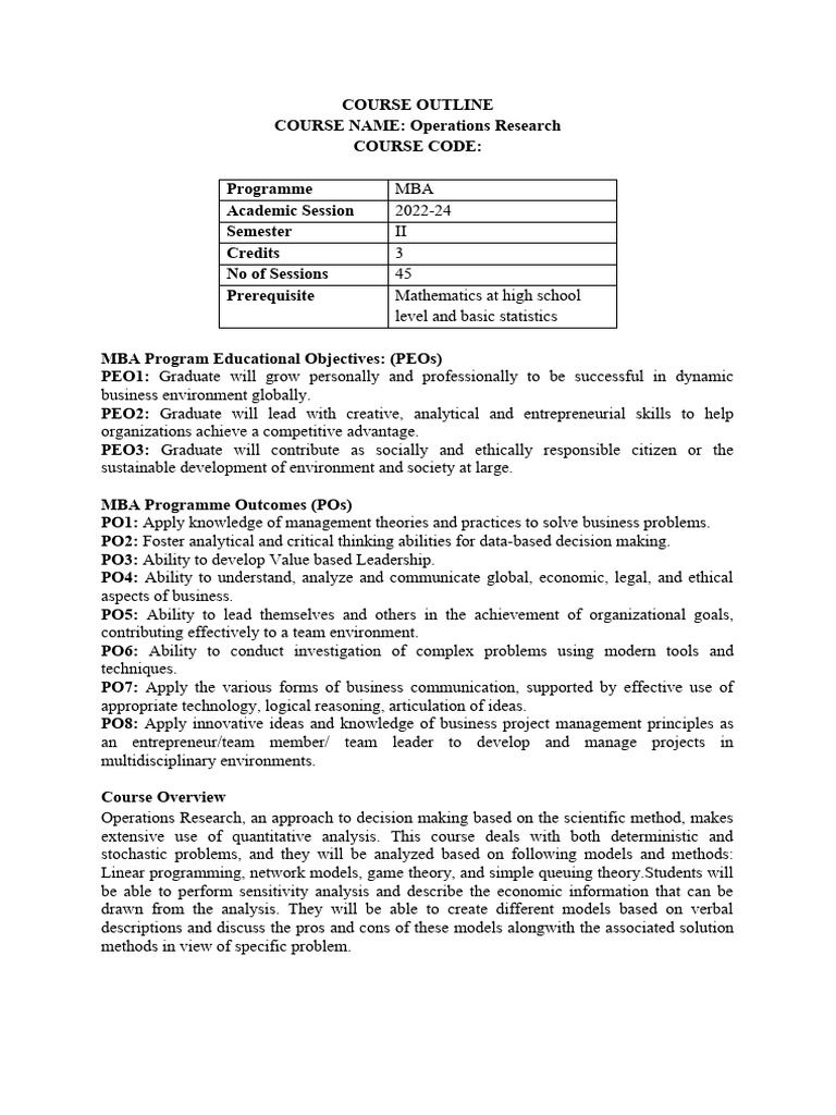 Operations Research Outline Updated | PDF | Mathematical Optimization | Operations Research