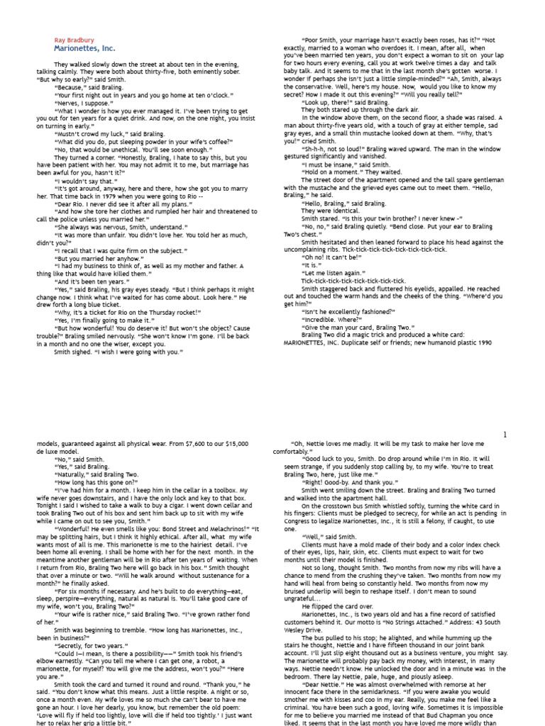 Marionettes Inc Ray Bradbury | PDF