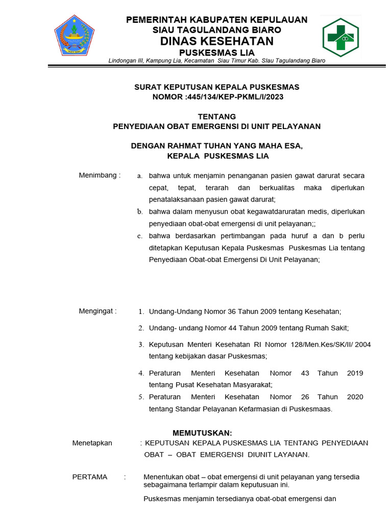 SK Penyediaan Obat Emergensi | PDF